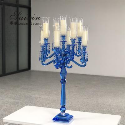 China 9-Arm Crystal Candelabra 130cm Tall Wedding Centerpiece in Blue, White, Pink, Red Colors for sale