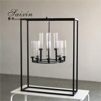 China Black Rectangle Frame Chandelier with Hanging Candle Holders - 120cm Height × 90cm Width Metal/Glass Construction for sale