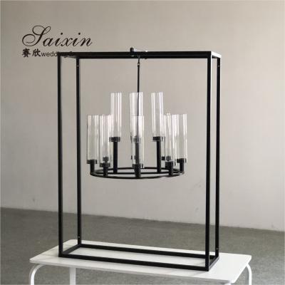 China Black Rectangle Frame Chandelier with Hanging Candle Holders - 120cm Height × 90cm Width Metal/Glass Construction for sale