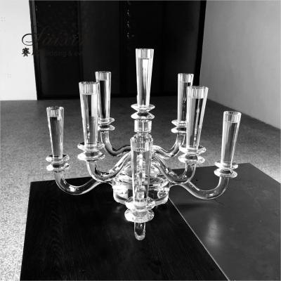 China 9 Branch Crystal Glass Candelabra 55cm Clear Candle Stand for Wedding Home Decor for sale