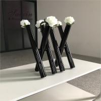 China Black Glass Cylinder Vase Set - 3 Piece Wedding Centerpieces 47cm Height 22cm Width for sale