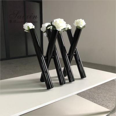 China Black Glass Cylinder Vase Set - 3 Piece Wedding Centerpieces 47cm Height 22cm Width for sale