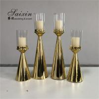 China Golden Brass Taper Candle Holders Set of 2 for Wedding Centerpiece 34cm 45cm for sale