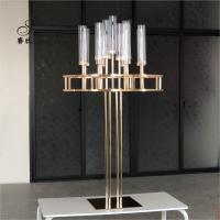 China 13 Arms Gold Metal Candelabra 150cm Tall Wedding Centerpiece Decorative Candle Holder for sale