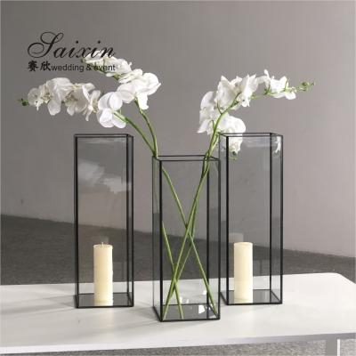 China Black Glass Candle Holder Centerpiece Candelabra for Wedding Table 40cm 45cm for sale