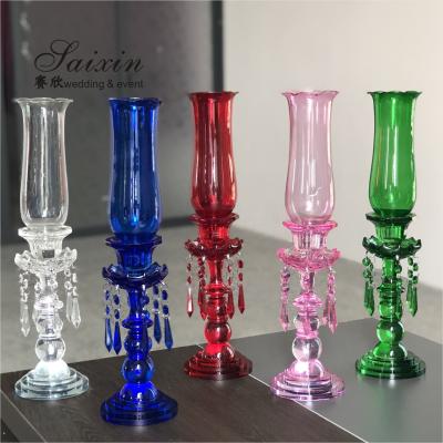 China Crystal Pillar Candle Holder with Glass Hurricane for Wedding Centerpiece Table Decor 4pcs for sale
