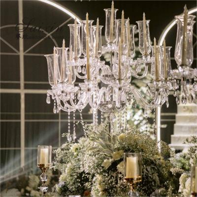 China 16 Arms Crystal Glass Candelabra Floor Lamp 135cm Clear Crystal Candle Holder for Wedding for sale