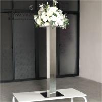 China Acrylic Tall Silver Mirror Pillar Flower Stand 120cm for Wedding Table Decoration for sale