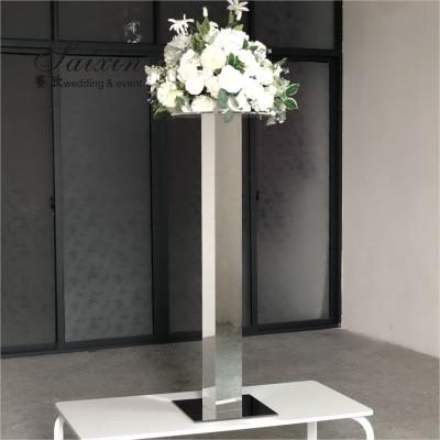 China Acrylic Tall Silver Mirror Pillar Flower Stand 120cm for Wedding Table Decoration for sale