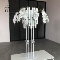 China Gold Metal Wedding Centerpiece Flower Stand 140cm Tall White Tube Design for Party Decoration for sale