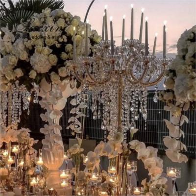 China Gold Crystal Candelabra 15 Arms Wedding Table Centerpiece Decoration 130cm H 75cm W for sale