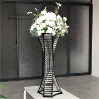 China Crystal Gold Flower Vase Metal Stand 95cm Tall for Wedding Table Decoration Living Room for sale