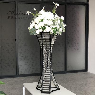 China Crystal Gold Flower Vase Metal Stand 95cm Tall for Wedding Table Decoration Living Room for sale
