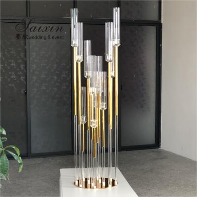 China 12 Arm Crystal Candelabra 158cm Tall Gold Wedding Centerpiece Decorative Candelabra for sale