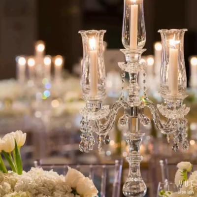 China 5 Arms tabletop crystal candelabra Small Candelabra Centerpieces for sale