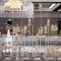 China 10 Arm Crystal Glass Candelabra 145cm Gold Candle Holder Stand for Wedding Table Decor for sale