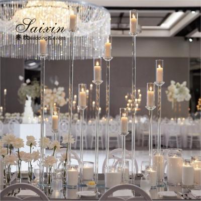 China 10 Arm Crystal Glass Candelabra 145cm Gold Candle Holder Stand for Wedding Table Decor for sale