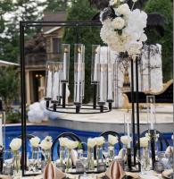 China Custom Black Metal Frame Hanging Chandelier Candle Holder 120cm H x 90cm W for Wedding Centerpiece for sale