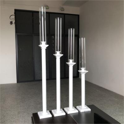 China 4 Pcs White Tall Crystal Candlestick Holders Wedding Decoration 70cm to 100cm for sale