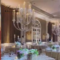 China 13 Arms Crystal Candle Holder 160cm Tall Wedding Table Decorations Clear Glass Candlestick for sale