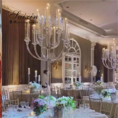 China 13 Arms Crystal Candle Holder 160cm Tall Wedding Table Decorations Clear Glass Candlestick for sale