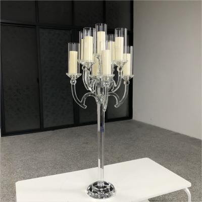China 9 Arms 95cm Tall Crystal Glass Candelabra Acrylic Crystal Candle Holder Centerpiece for Wedding for sale