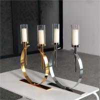 China Gold Silver Metal 2 Arms Candle Holders Wedding Decor Custom Size 8pcs Pack for sale