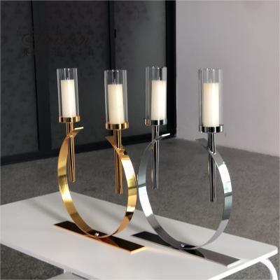 China Gold Silver Metal 2 Arms Candle Holders Wedding Decor Custom Size 8pcs Pack for sale