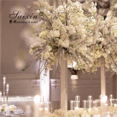 China Acrylic Pillar Flower Arrangement Stand 80cm High Wedding Table Decoration Clear Gold Silver for sale
