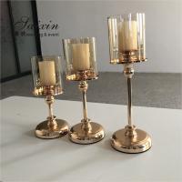 China Gold Metal Candle Holder Centerpiece Set 3 Sizes 26cm 31cm 36cm Glass Tube Wedding Decoration for sale