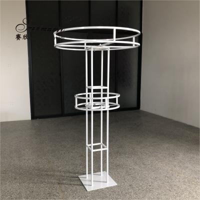 China Custom 150cm Tall White Wrought Iron Double Round Flower Stand for Wedding Centerpieces for sale