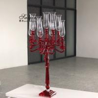 China 9 Arms 130cm Crystal Glass Candelabra Hurricane Red Blue Clear Wedding Table Centerpiece for sale