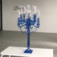 China ZT-101B 9 Arm Crystal Glass Candelabra 130cm Blue Wedding Table Decoration for sale