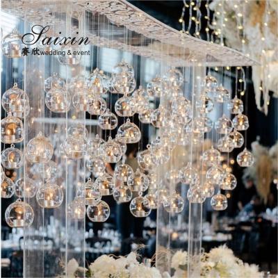 China Clear Acrylic Laser Cut Rectangle Pedestal Candle Stands 150cmx240cm Wedding Centerpiece for sale