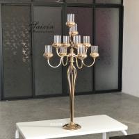 China Gold Metal and Crystal 10 Arm Candelabra 128cm Tall Wedding Centerpiece for sale