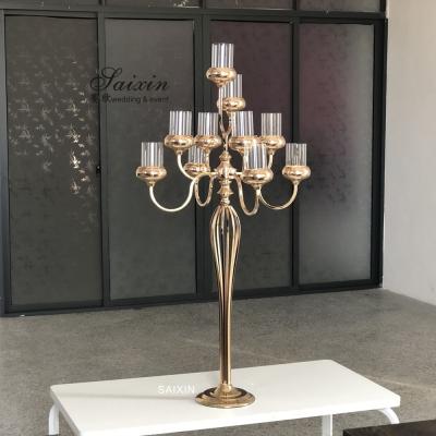 China Gold Metal and Crystal 10 Arm Candelabra 128cm Tall Wedding Centerpiece for sale