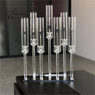 China 7 Arms Crystal Taper Candle Holders Event Table Decorations with Glass Tubes 50cmx70cm for sale