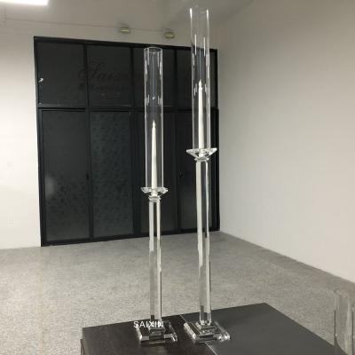 China Luxury Crystal Candle Holders Wedding Centerpiece Tall Chimney 90cm H x 30cm W Clear Glass for sale