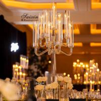 China Crystal Glass Candelabra 9 Arms Tall Wedding Centerpiece Table Decoration 120cm for sale