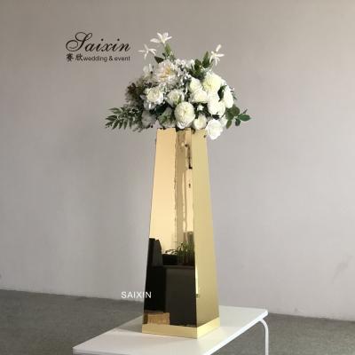 China Gold Mirror Acrylic Wedding Centerpiece Pillar 100cm H for Flower Arrangement for sale