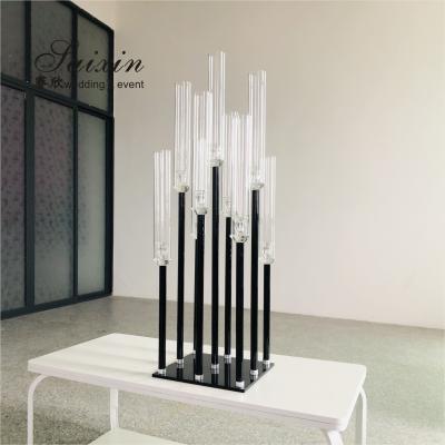 China 9 Arm Crystal Candelabra Wedding Centerpiece 120cm x 35cm Clear Gold Silver for sale