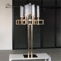 China Luxury 13 Arm Candle Holder 80cm Gold Flower Stand Wedding Table Centerpiece Glass Metal for sale