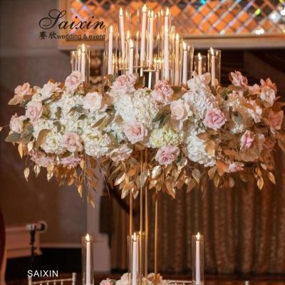 China ZT-563 Luxury 13 Arm Candle Holder Centerpiece 80cm Gold Wedding Decor with Flower Arrangements for sale