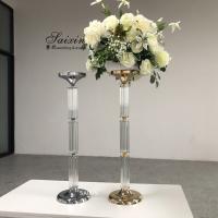 China Crystal Wedding Centerpiece Pillar Stand 75cm Clear Gold Silver Flower Support for sale