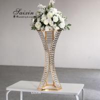 China Metal Gold Triangle Crystal Flower Stand 95cm Tall Wedding Event Home Decor Support for sale