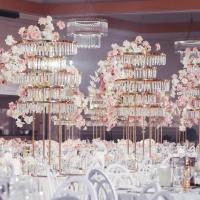 China Gold Wedding Table Tree Centerpiece with Triangle Crystals 40cm Metal Decoration for sale