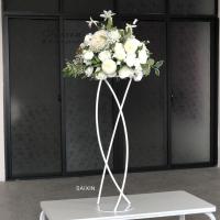 China White Metal Flower Stand for Wedding Centerpieces Unique Design ZT-547W 80cm H for sale