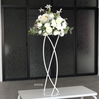 China White Metal Flower Stand for Wedding Centerpieces Unique Design ZT-547W 80cm H for sale