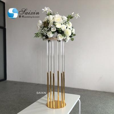 China 130cm 6-Pole Crystal Flower Stand with Gold/Silver Accents - Wedding Table Centerpiece 30cm Width for sale