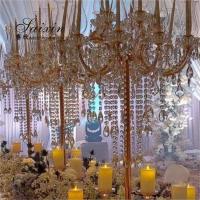 China 15 Arms Gold Tall Lead Crystal Candelabra Centerpiece 130cm for Wedding Table Decor for sale